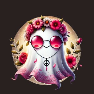 Hippie Halloween Retro PNG Bundle, Pink Hippie Van, Skeletons, Ghosts ...