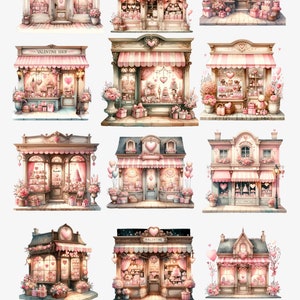 Valentine Shops Clipart Bundle | Pale Pink Watercolor PNG for ...