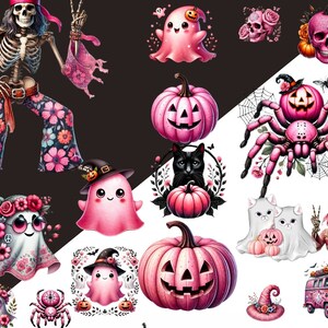 Hippie Halloween Retro PNG Bundle, Pink Hippie Van, Skeletons, Ghosts ...