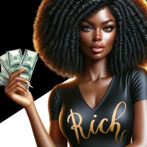 Rich Girl Black Sublimation Design for Planner Stickers, Afro Girl Boss ...