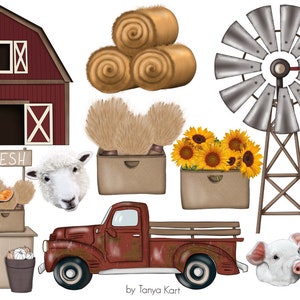 Farm Animal Clipart Bundle, Chicken, Cow, Horse, Scrapbook Elements ...