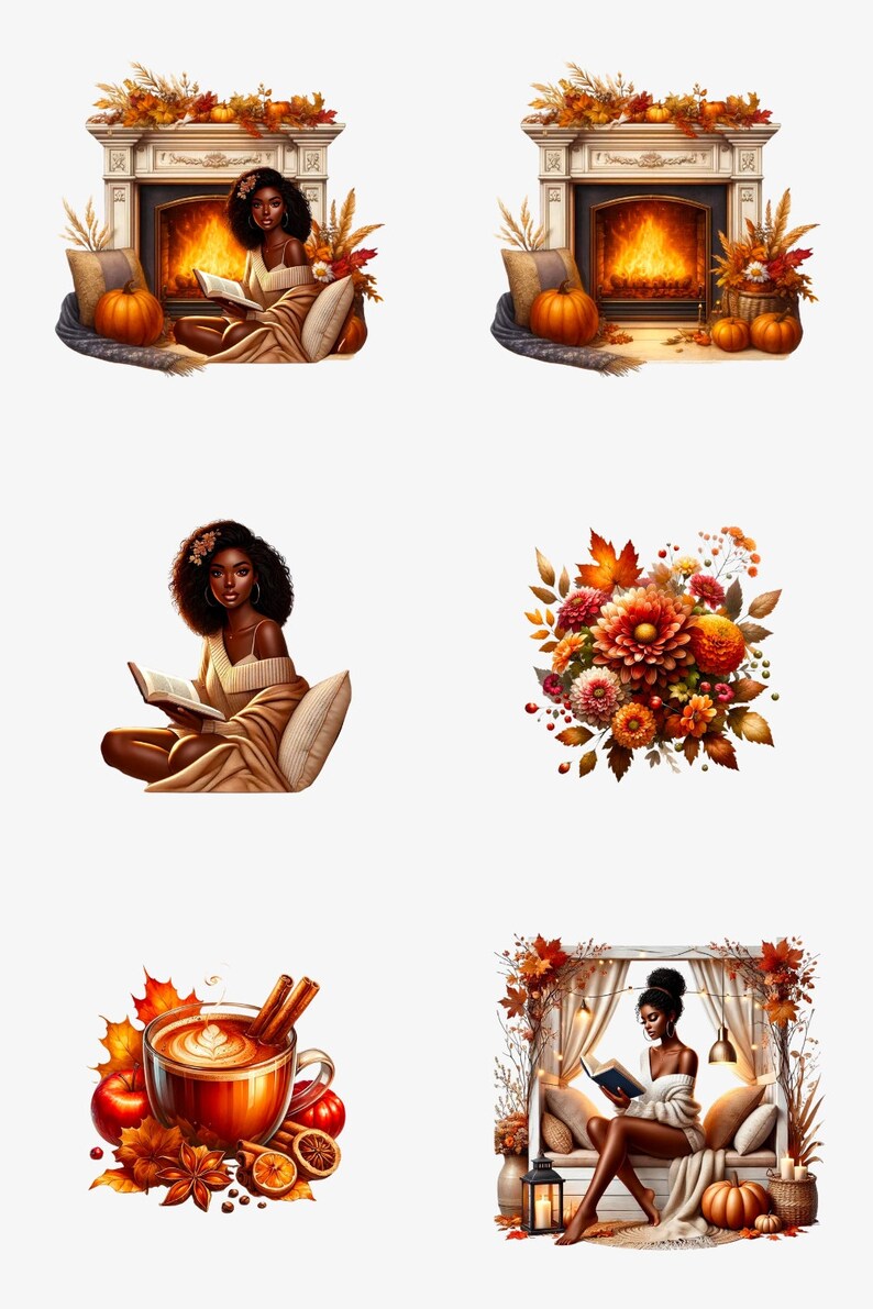 Autumn Reading Clipart Bundle: Black Woman, Pumpkins (instant Download ...