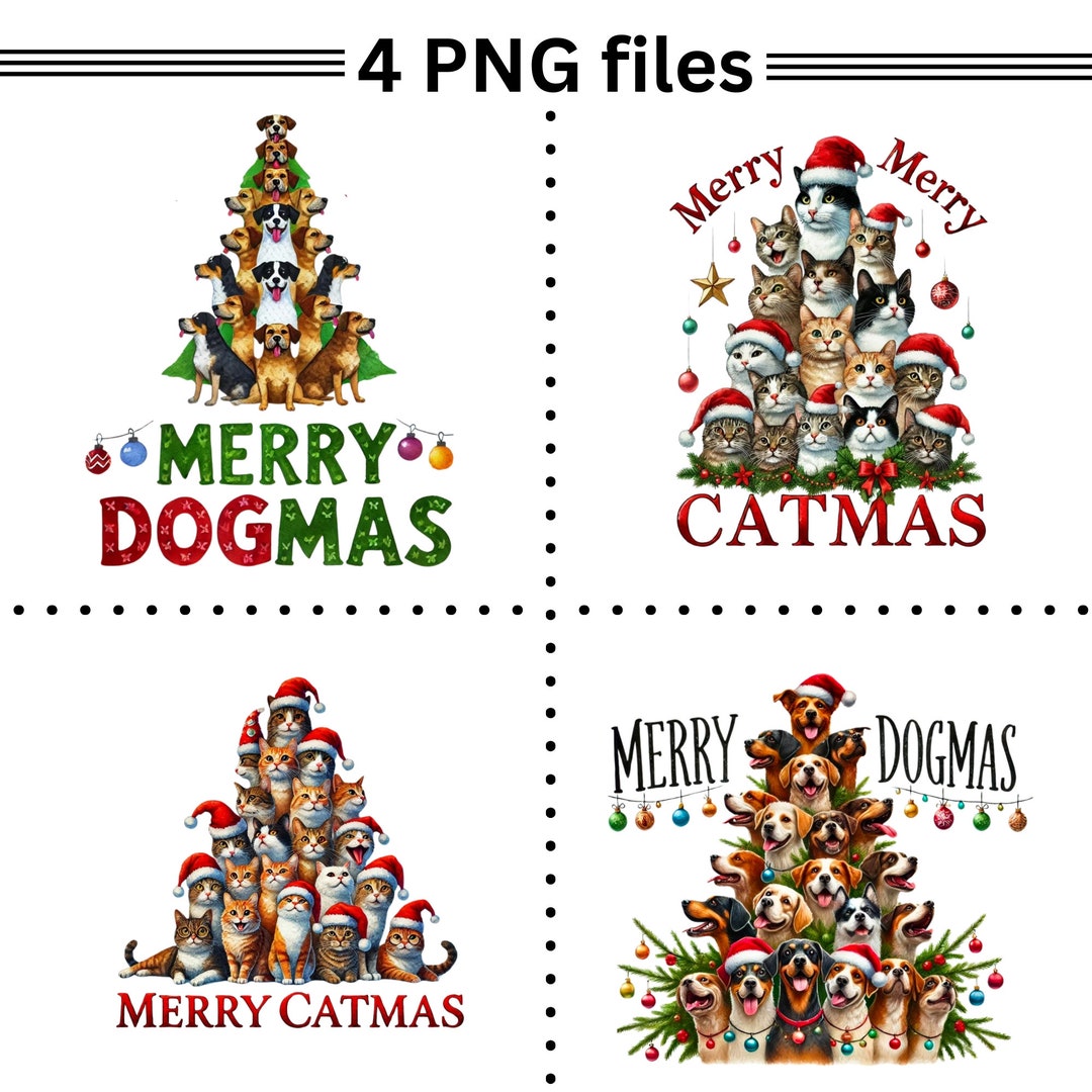 Merry Dogmas & Catmas PNG, Funny Pet Christmas PNG Set, Festive Animal ...