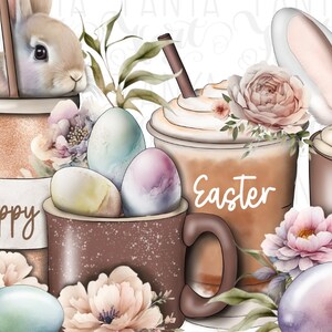 Happy Easter Coffee Cups Png Sublimation Designs, Rabbit Illustration ...