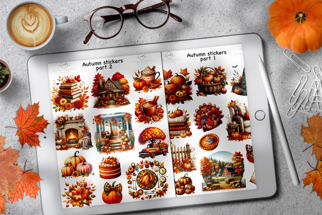 Autumn Digital Stickers: Fall Scrapbook, Pumpkins, Leaves (PNG, PDF) - Etsy
