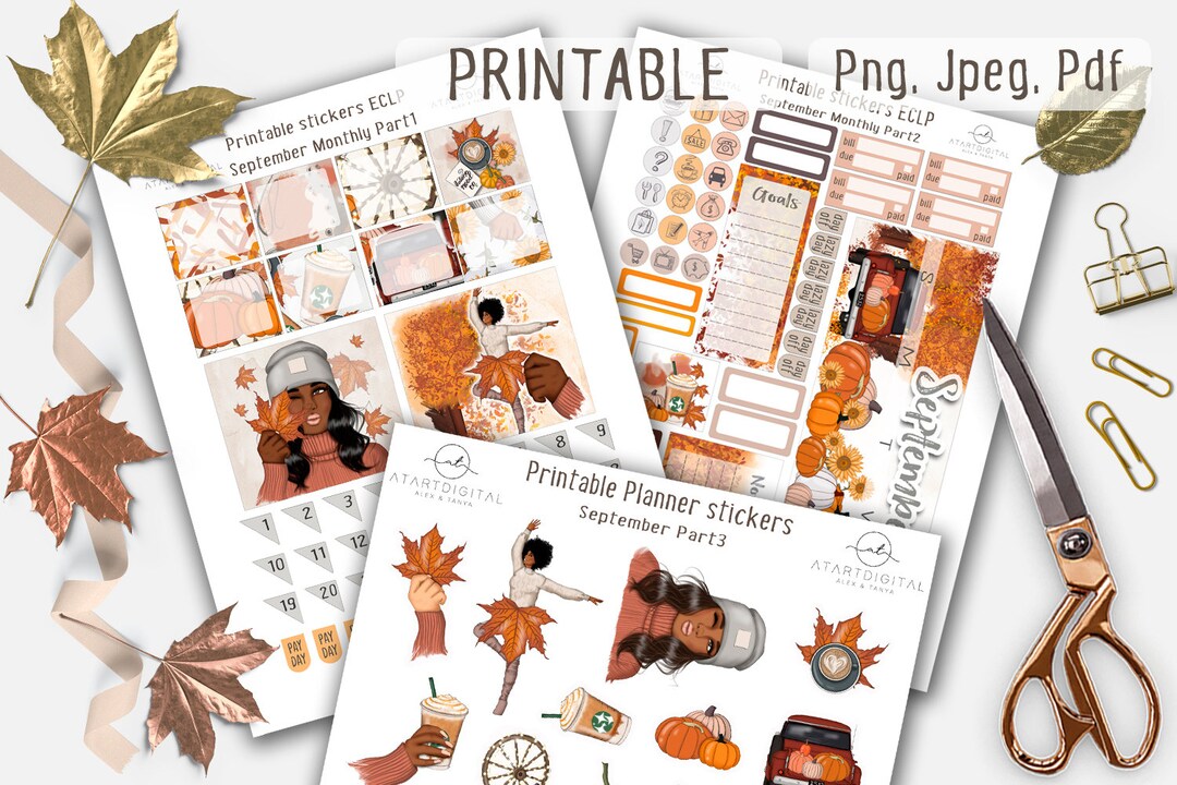 Autumn Planner Stickers, Monthly Kit, Printable Stickers, September ...