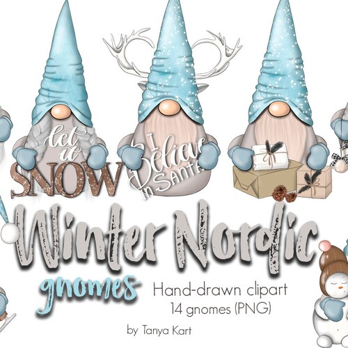 Nordic Gnomes Clipart Winter Gnomes Clipart Whimsical - Etsy