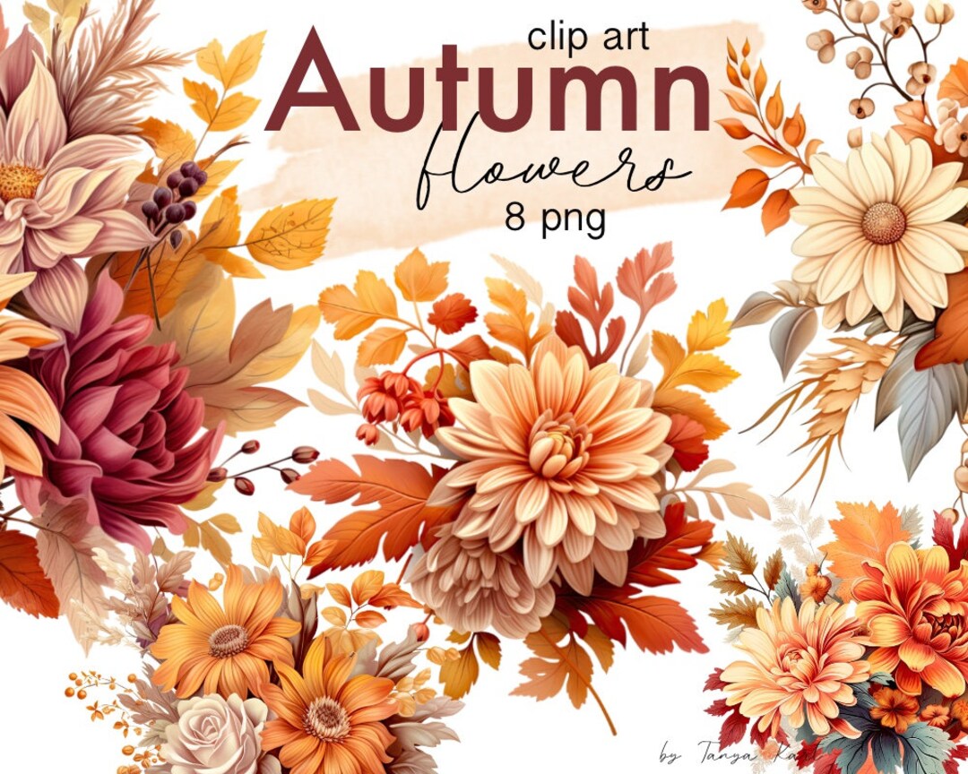 Autumn Bouquets Png Clipart, Fall Flowers Instant Download for ...