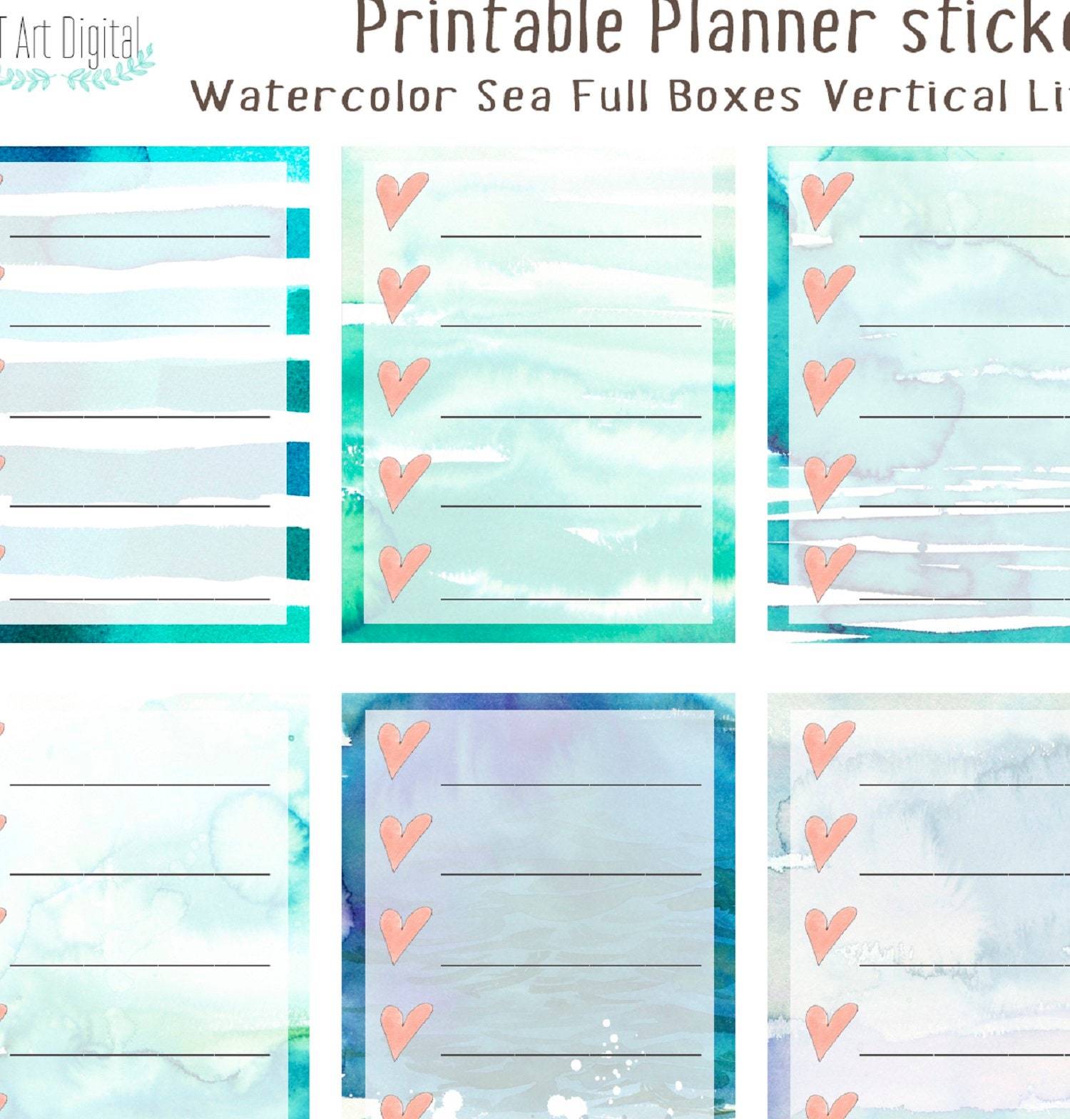 Watercolor Stickers Full Boxes Stickers Watercolor Planner - Etsy