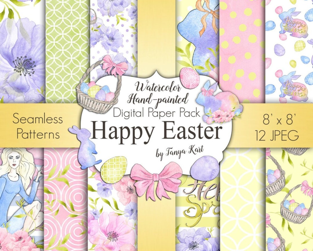 Easter Watercolor, Bunny Digital Paper, Floral Digital Paper, Easter ...