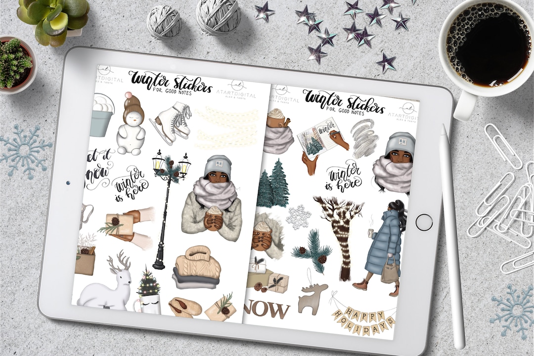 Winter Kit Digital Stickers for Goodnotes 5 Planner, African American ...
