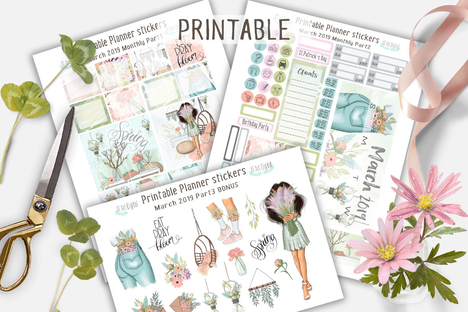 Spring Planner Stickers Printable Stickers Erin Condren | Etsy