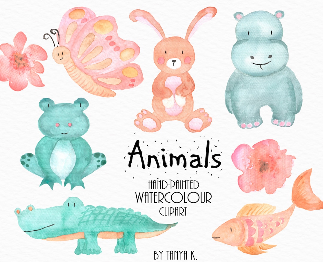 Watercolor Baby Animals Clipart: Hand-drawn Zoo Animal Illustrations ...