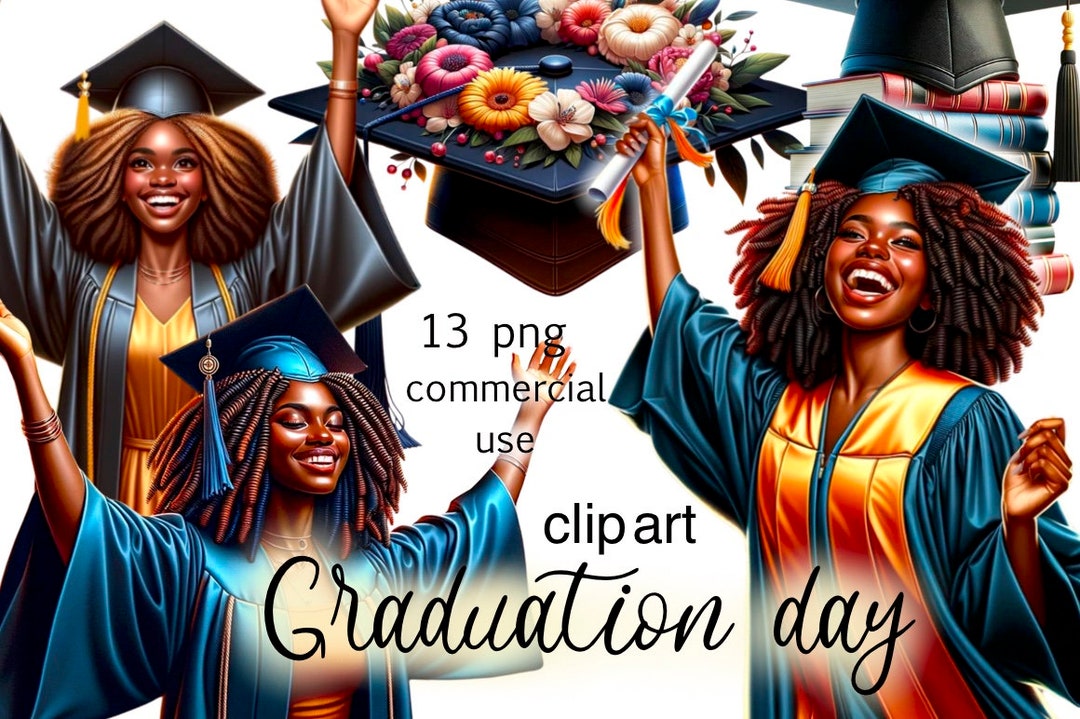 Black Girl Graduation Clipart Set - Afro Woman Pngs for Student Planner ...