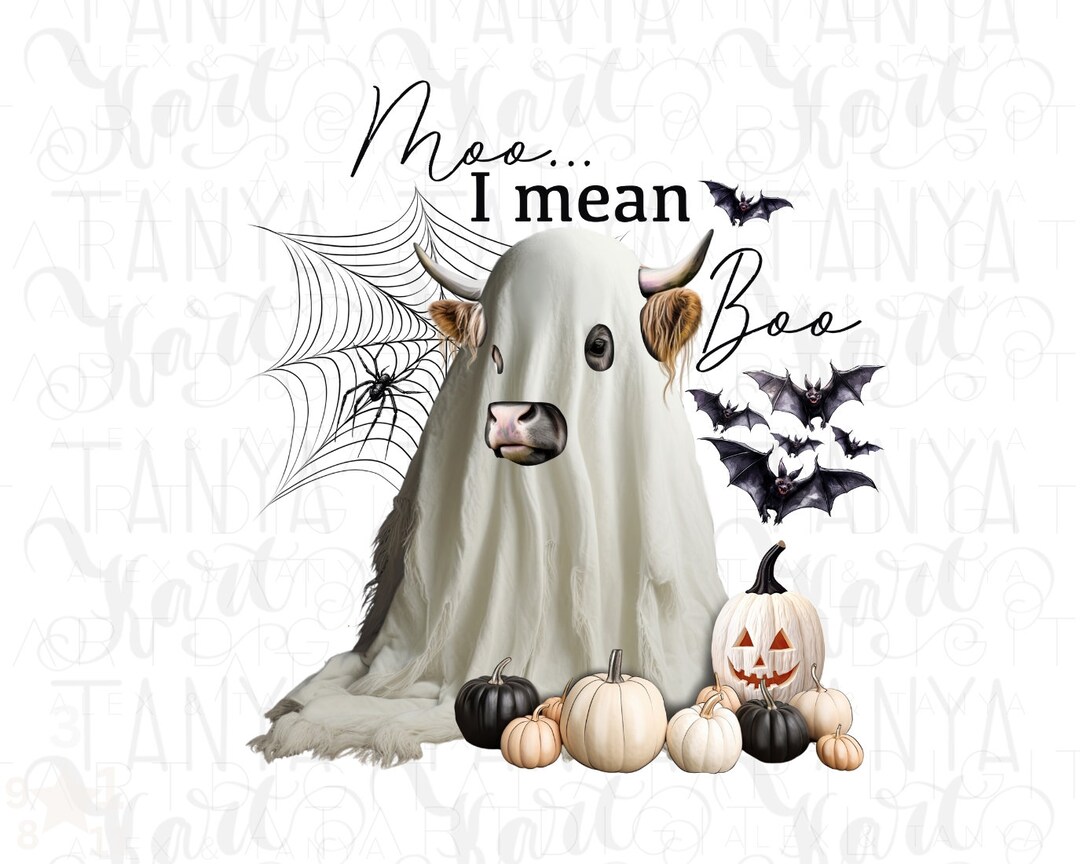 Moo I Mean Boo Png - Highland Cow Spooky Season Png - Halloween ...