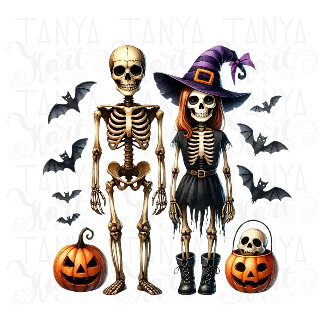 Halloween Skeleton Couple PNG Digital Prints for Card Making and ...