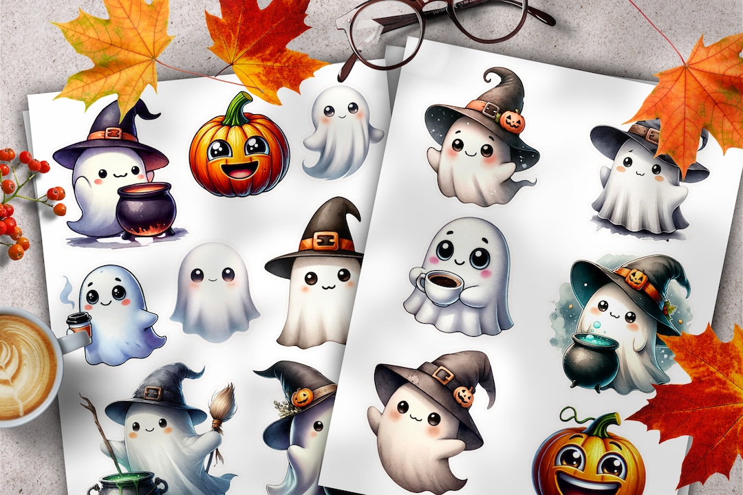 Halloween Cute Ghosts Printable Stickers for Planner, Fall Planner ...