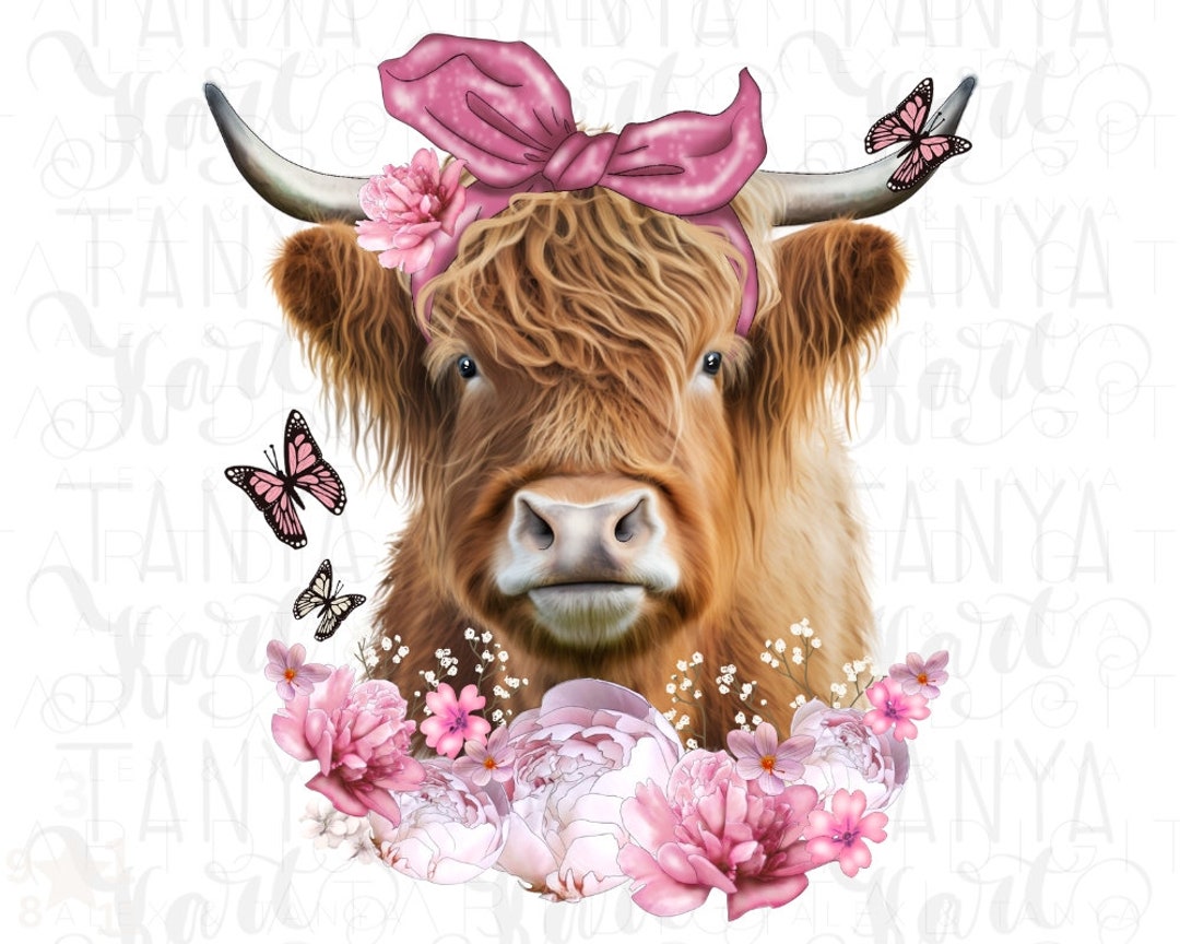 Cow With Pink Flowers Png for Sublimation, Cow Png Design, Farm Animal ...