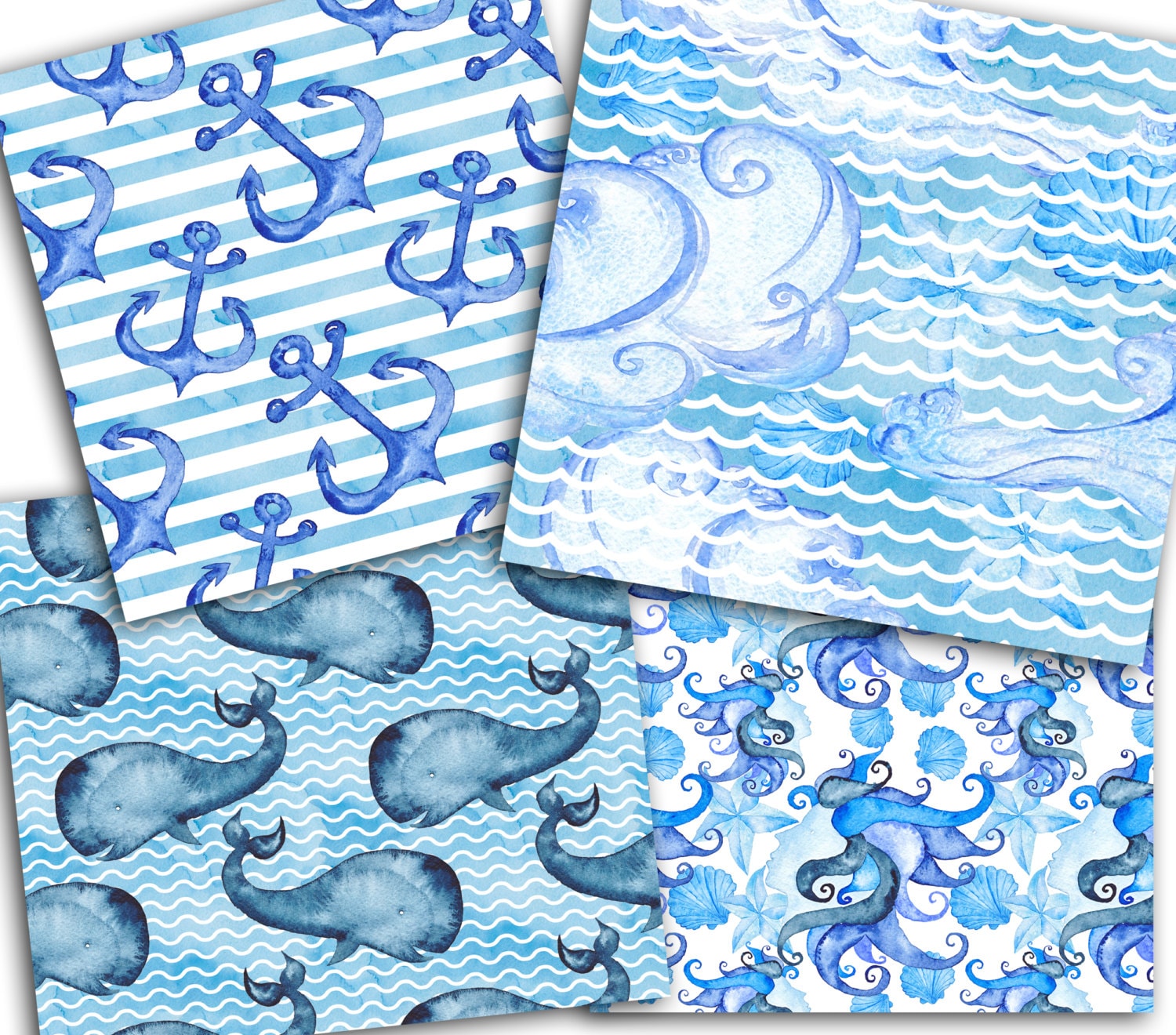 Sea Patterns Nautical Paper Navy Blue Texture Watercolor | Etsy