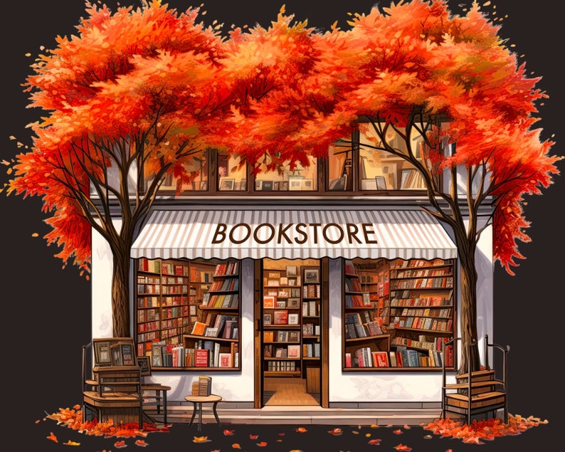 Autumn Bookstore Digital Fall Designs for Fall Home Decor, Kindle ...