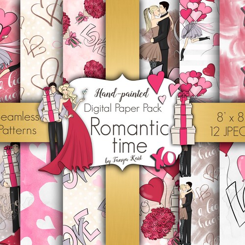 Love Digital Paper COMMERCIAL USE Valentines Day Pattern | Etsy