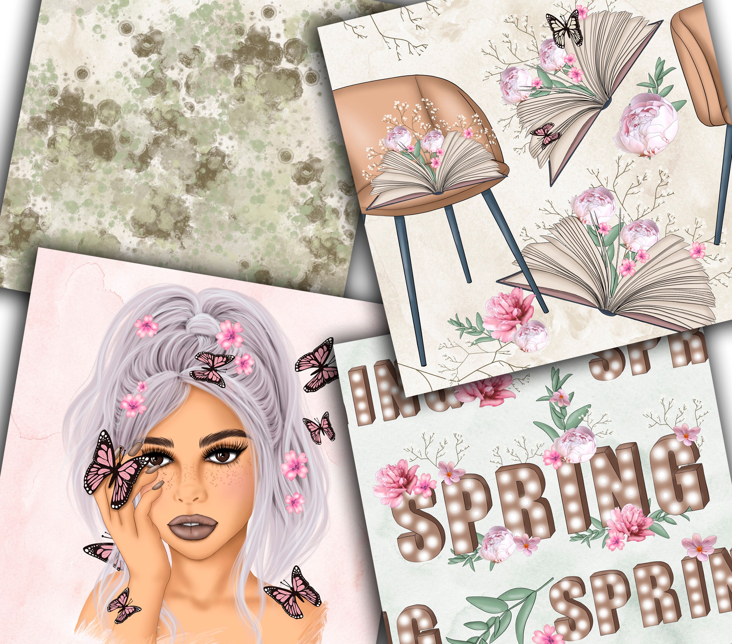 Spring Digital Paper, Floral Background, Flower Digital Paper, Pink ...