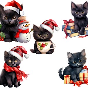 Watercolor Christmas Cat Clipart Bundle, Kittens for Sublimation, Meowy ...
