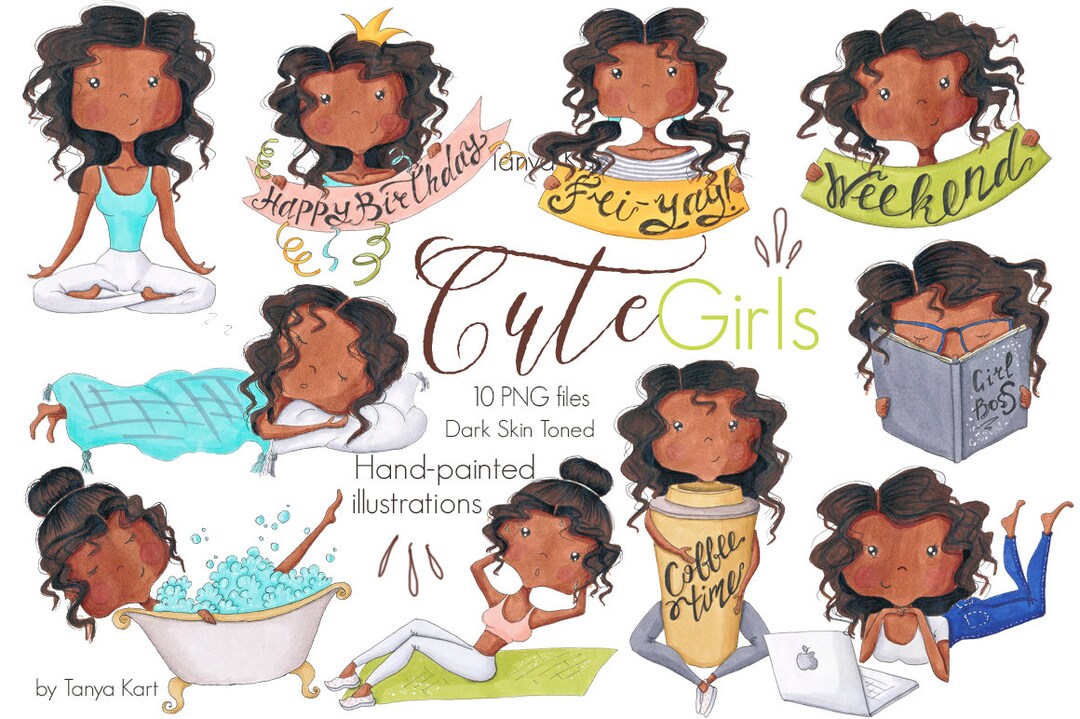 Girls Clipart Bundle: Digital Hand-painted Illustrations for Planners ...
