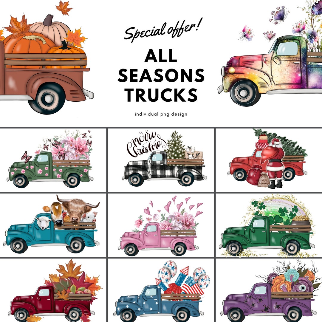 Seasonal Trucks Bundle Clipart: Fall, Christmas, Halloween, Spring ...