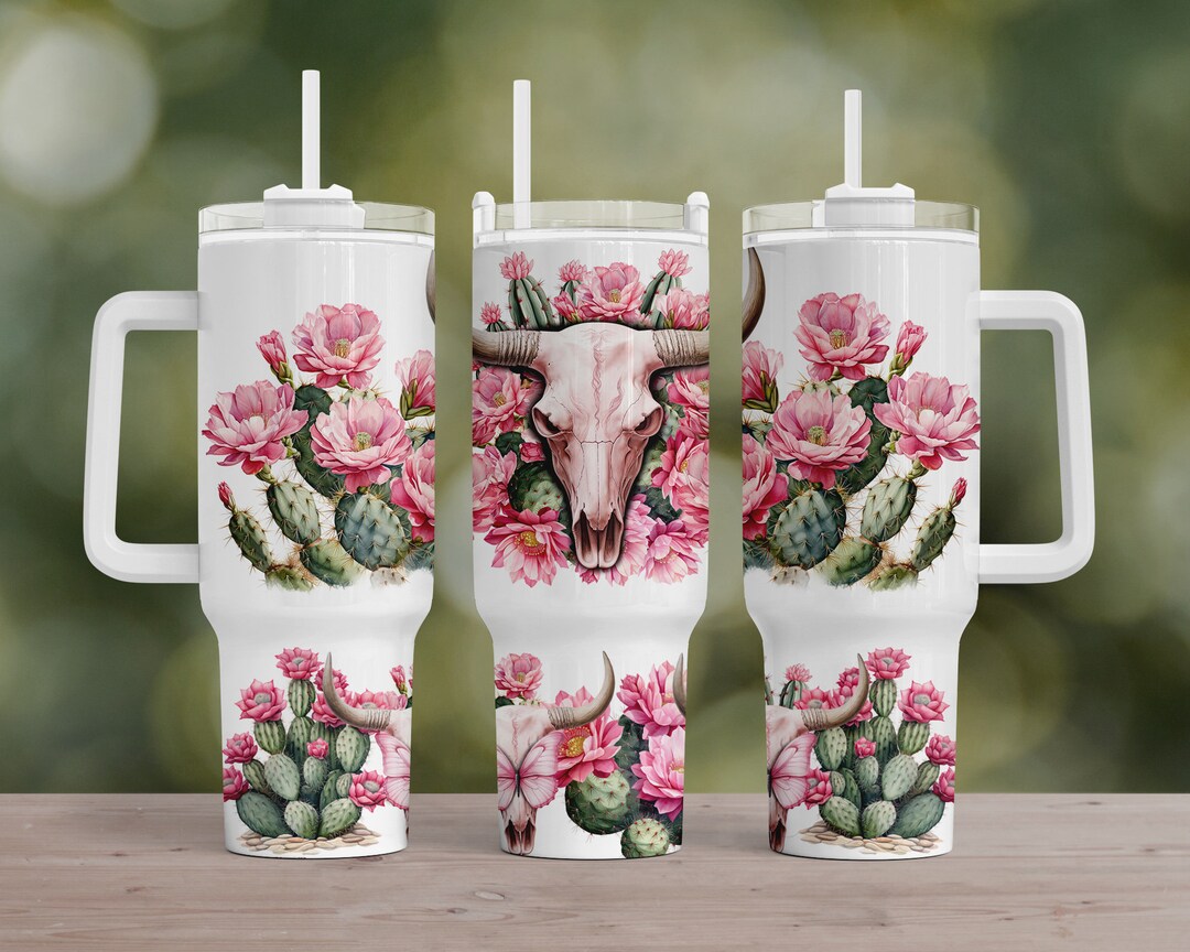 Western Howdy Design 40 Oz Stanley Tumbler Wrap, Floral Decor, Skull ...