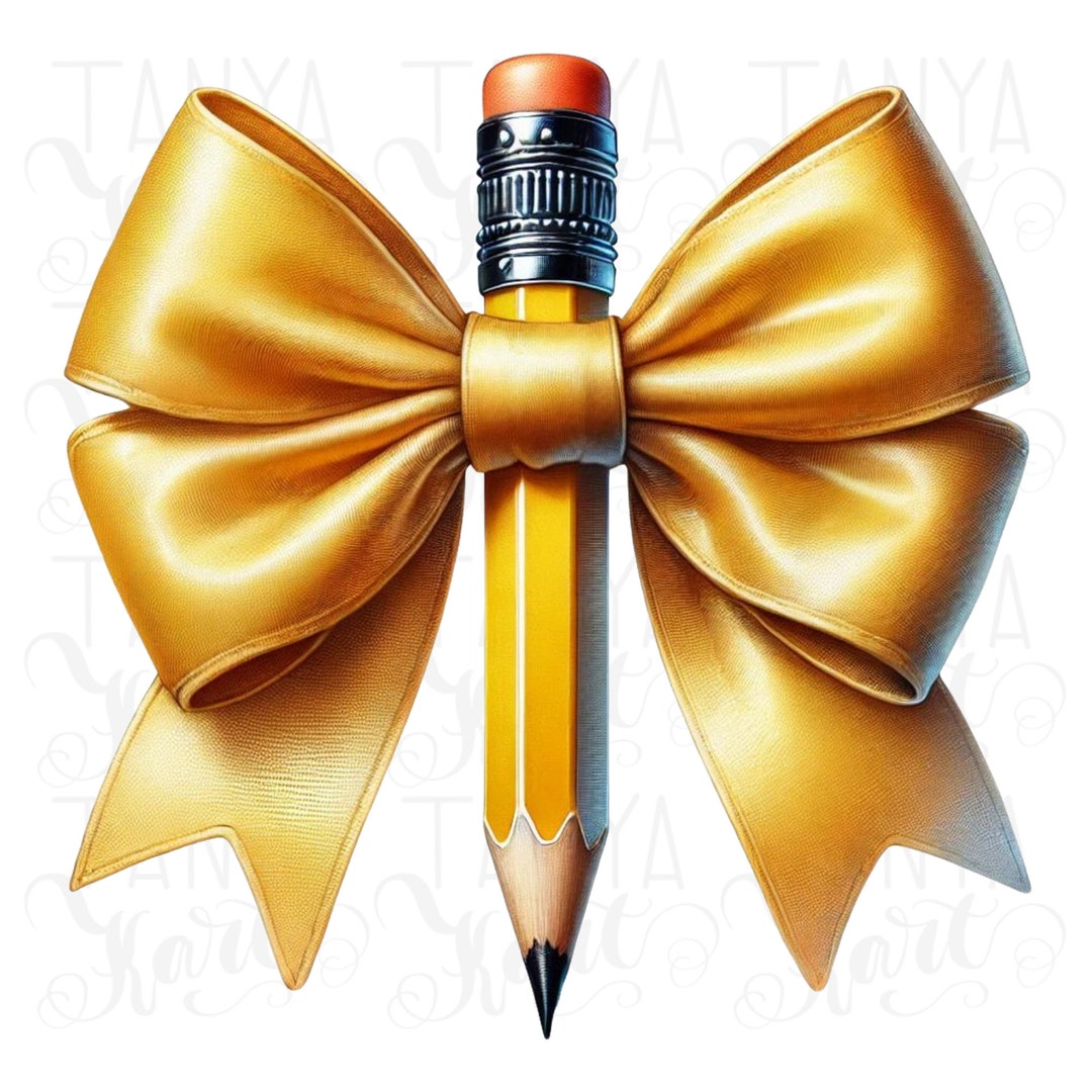 Teacher Pencil PNG, Coquette Pencil With Bow, Trendy Teacher Design ...