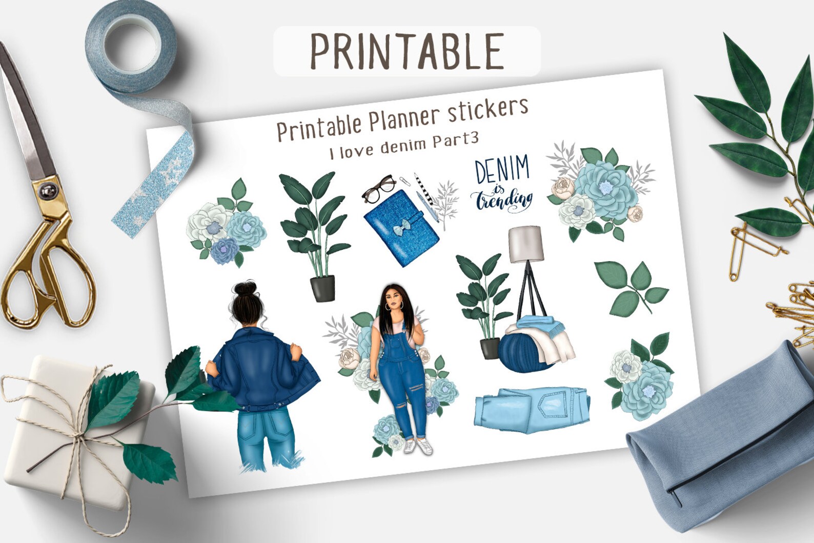 Happy Planner Printable Denim Stickers Weekly Stickers | Etsy