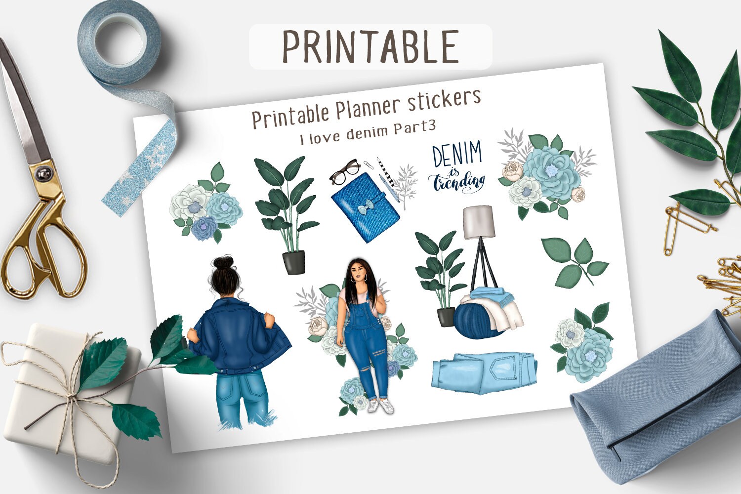 Happy Planner Printable Denim Stickers Weekly Stickers | Etsy