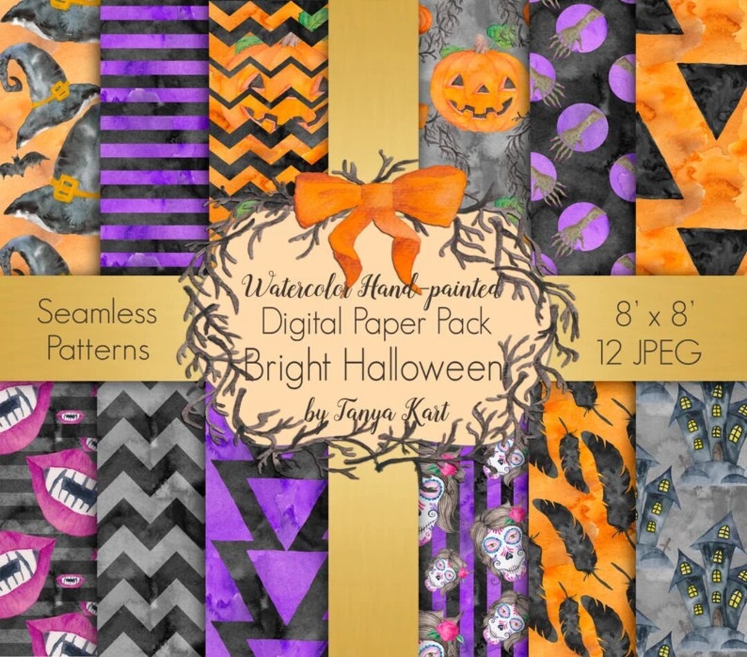 Watercolor Digital Paper, Halloween Digital Paper, Holidays Digital ...