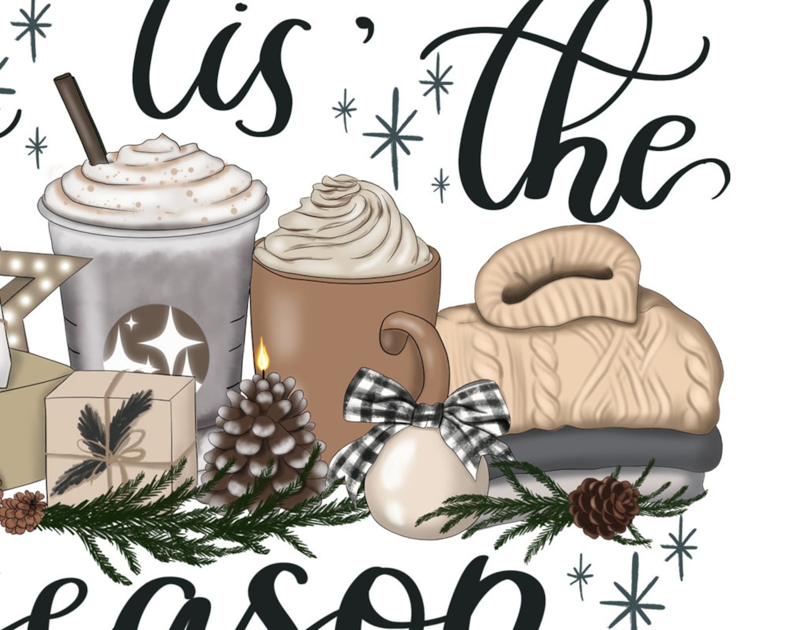 Tis the Season Winter Illustration Hand Drawn Png Christmas - Etsy