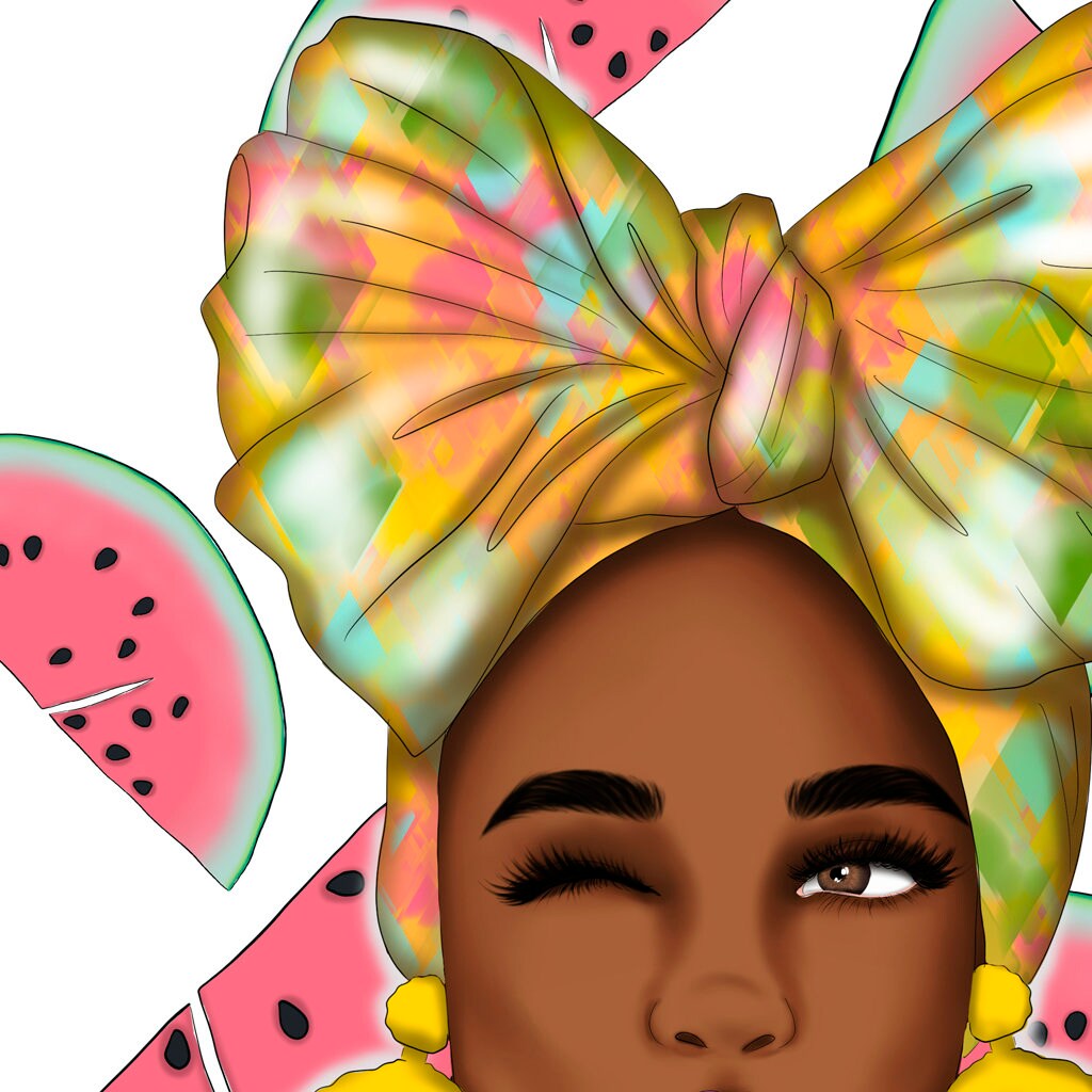 Watermelon Design, Afro Woman, Sublimation Png, Digital Art African ...