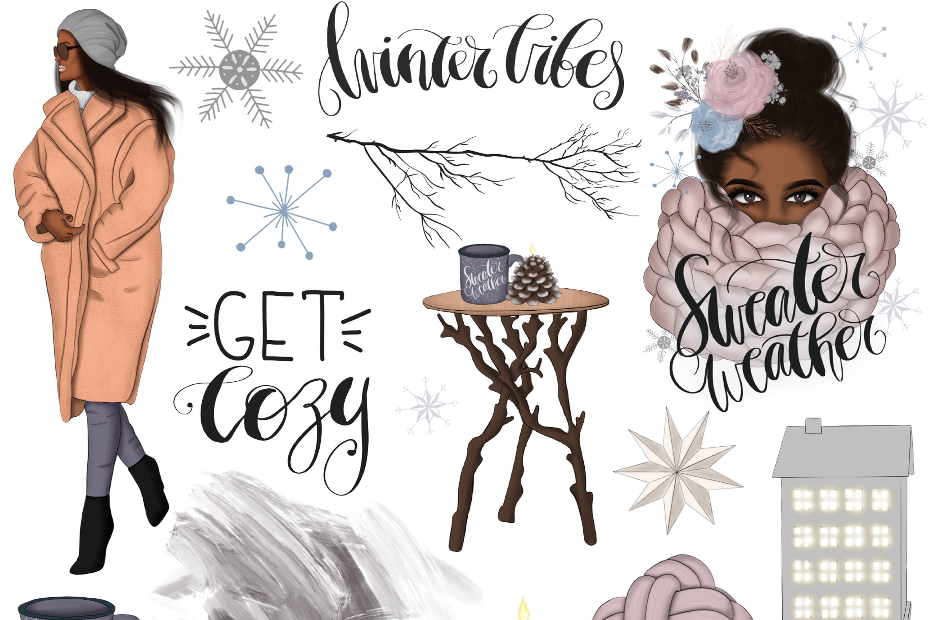 Winter Goodnotes Digital Stickers, Christmas Goodnotes Planner, Afro ...