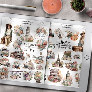 Vintage Travel Goodnotes Stickers for Digital Planners, Travel Vacation ...