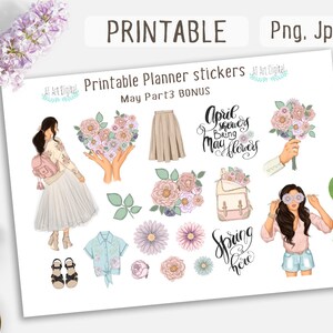 Spring Stickers, May Monthly Stickers, Happy Planner Kit, Floral ...