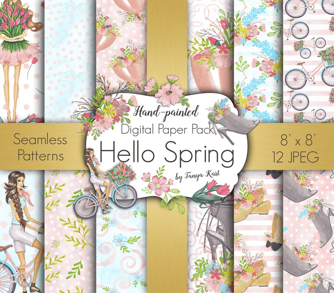 March Digital Paper, Planner Graphics, Seamless Pattern, Spring Digital ...