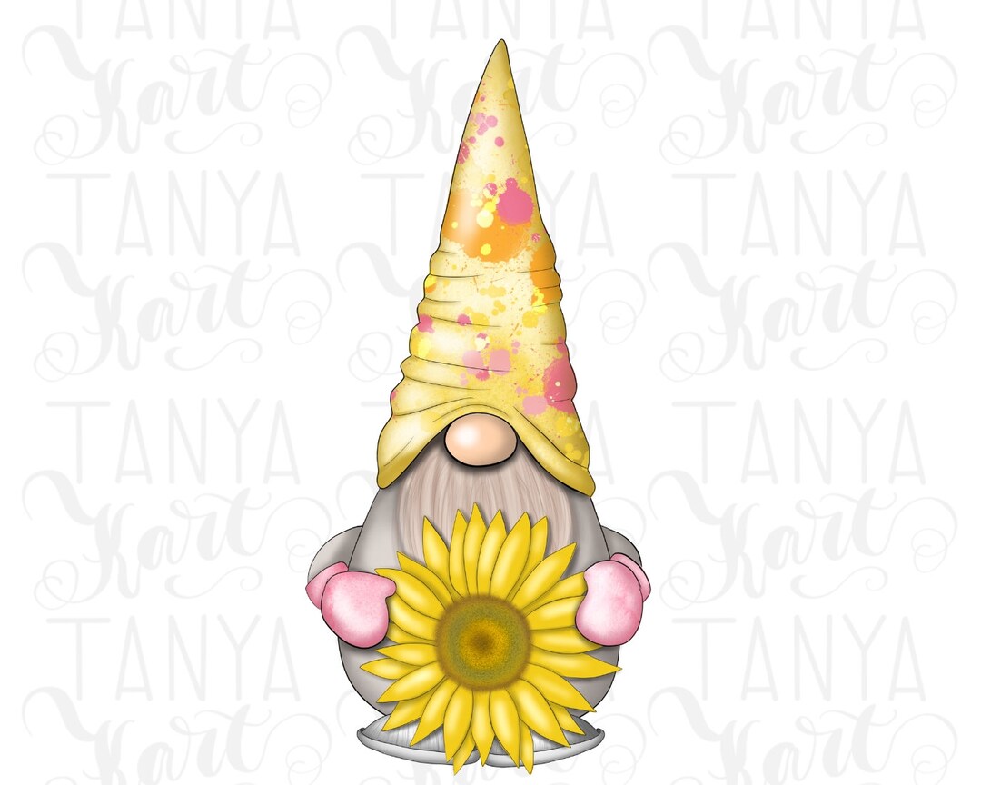 Gnome With Sunflower Png Instant Download, Gnome Decor, Yellow Graphic ...