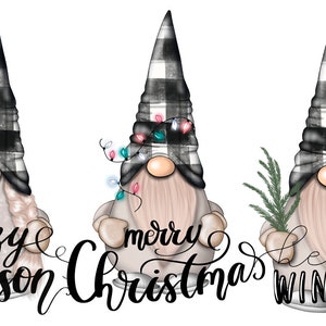 Christmas Black and White Plaid Gnomes Png Clipart Sublimation Designs ...