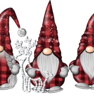 Buffalo Plaid Gnomes Christmas Planner Stickers, Red Christmas PNG ...
