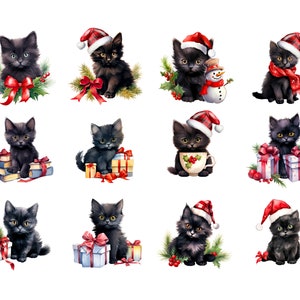 Watercolor Christmas Cat Clipart Bundle, Kittens for Sublimation, Meowy ...
