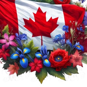 Patriotic Canadian Flag Flower, North America Transfer Print, Canada ...