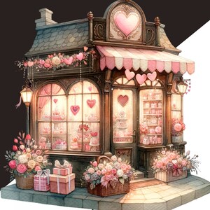 Valentine Shops Clipart Bundle | Pale Pink Watercolor PNG for ...