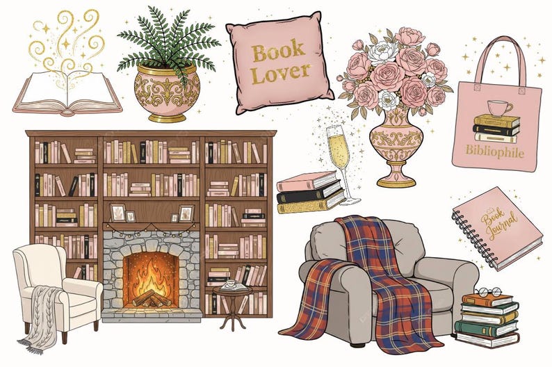 Book Lover PNG Clipart | Cozy Reading Girl Graphics | Bibliophile ...