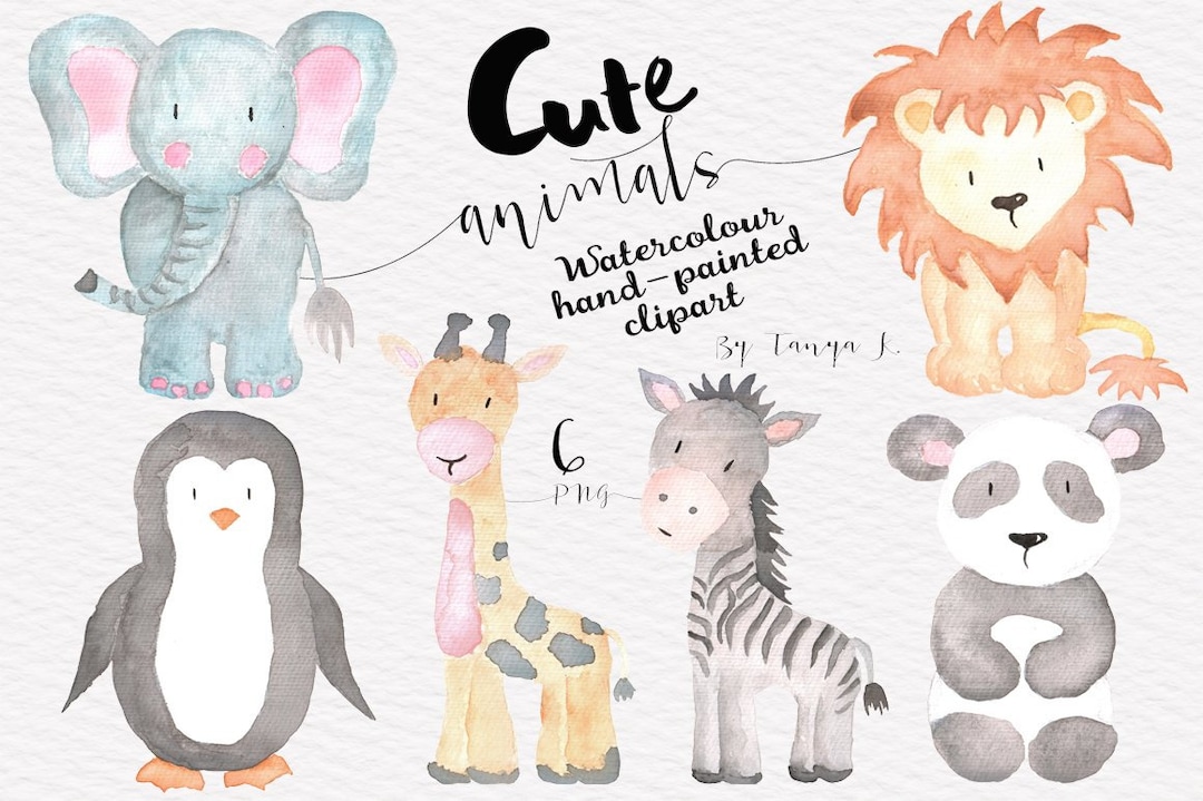 Cute Animals Watercolor Clipart Set - Safari Animal Graphics for ...
