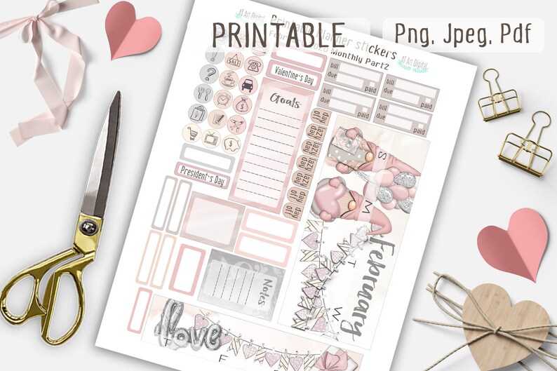 Planner stickers February Stickers Monthly Kit Printable | Etsy