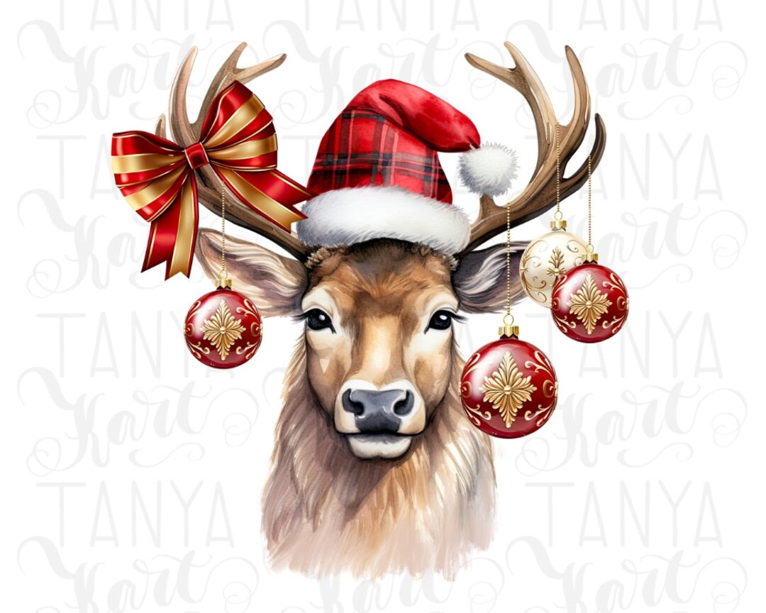Digital Deer Sublimation Print File - Printable Christmas Deer Graphic - PNG Download - Red Deer ...
